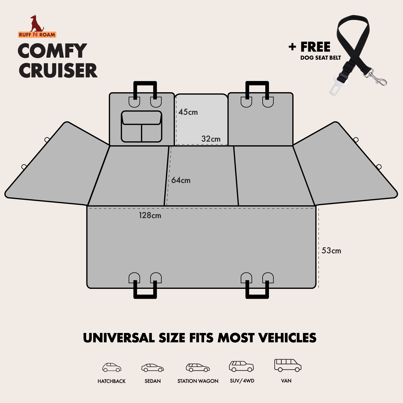 Ruff N Roam™ Comfy Cruiser - Hard Bottom Carseat Cover For Dogs